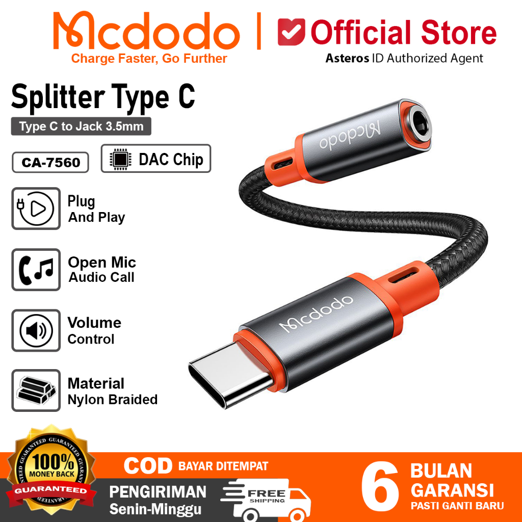 Jual MCDODO Converter Splitter Type C to Jack 3.5MM Audio Call Open Mic ...