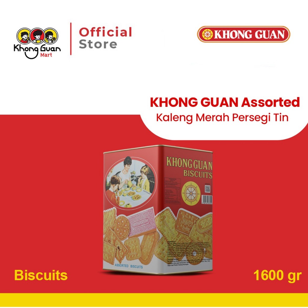 Jual KHONG GUAN Assorted Biscuits Kaleng Merah Persegi Tin 1600 Gram ...