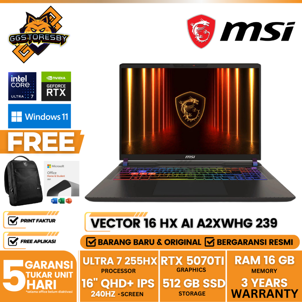 Jual Msi Vector 16 Hx Ai A2Xwhg 239 | Ultra 7 255Hx 16Gb 512Gb Ssd ...
