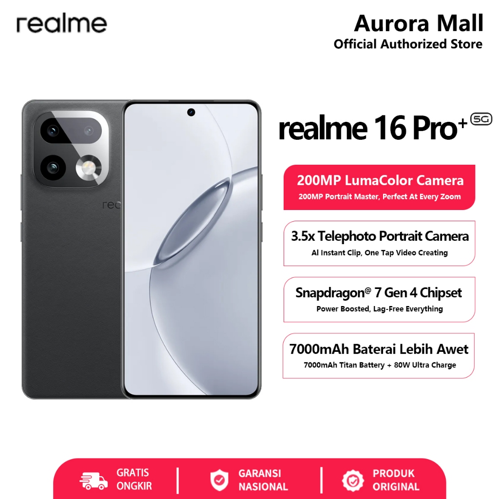 Jual Hp realme 16 Pro+ 5G 12/512GB RAM 12GB+14GB Extended Garansi Resmi ...