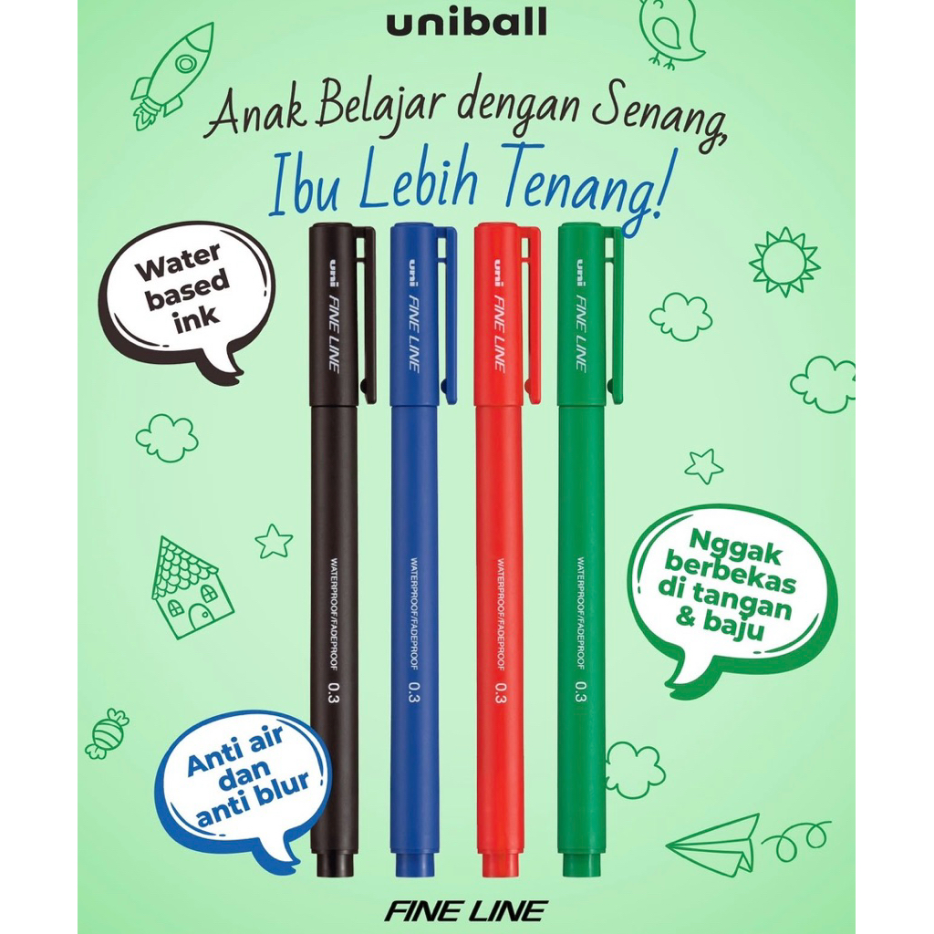 Jual Uni Pin Drawing Pen Fine Line Boxy Black, Blue, Green, Red | Pena ...