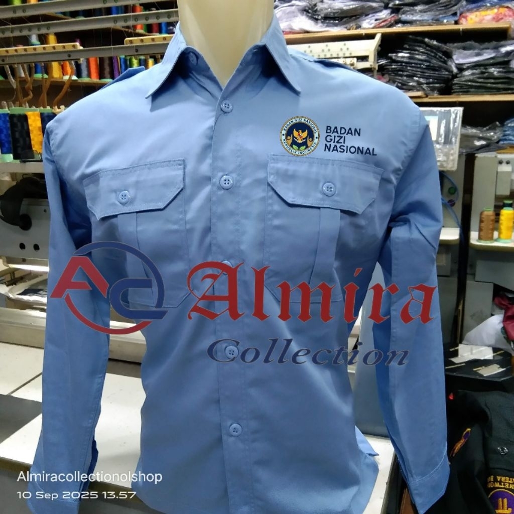 Jual kemeja BGN biru muda lengan panjang seragam BGN badan gizi ...