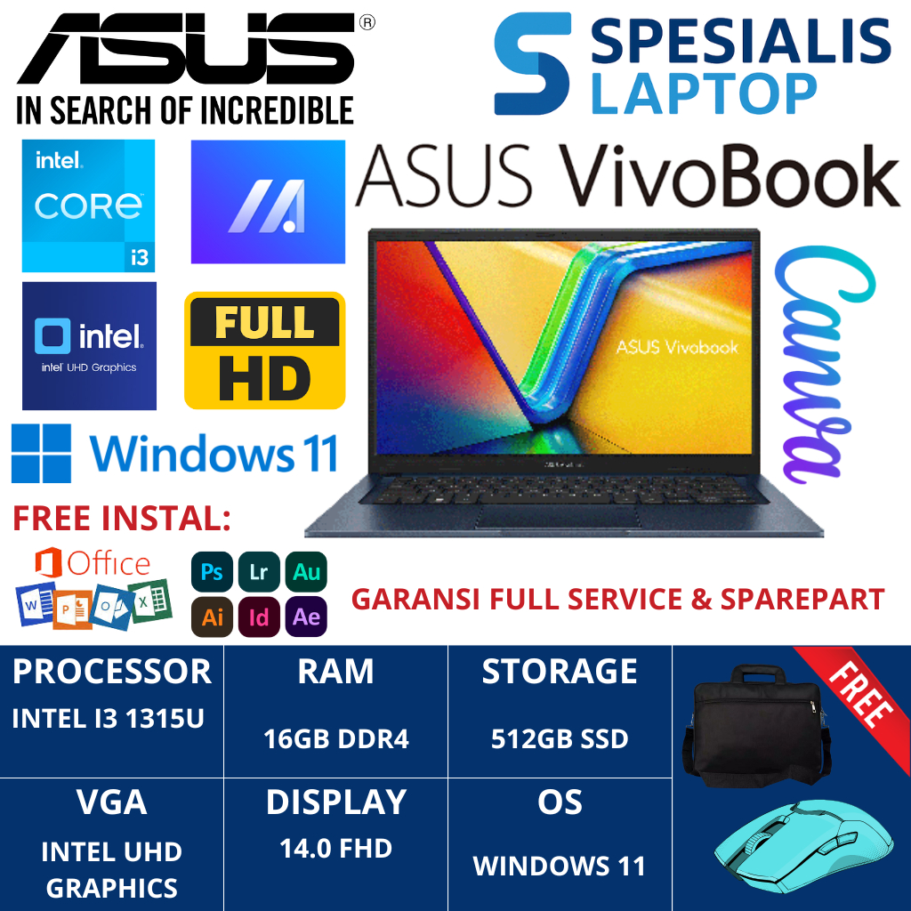 Jual Laptop Asus Vivobook 14 X1404VA Intel Core i3 1315U Ram 16GB 512GB ...
