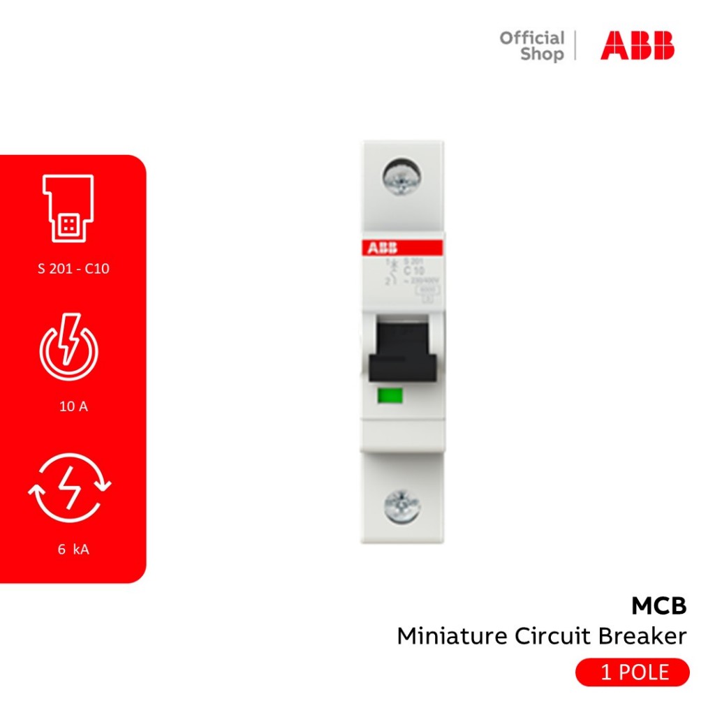 Jual ABB MCB S 201 - C10 1 POLE 6 kA , 10 AMPERE, 2CDS251001R0104 ...