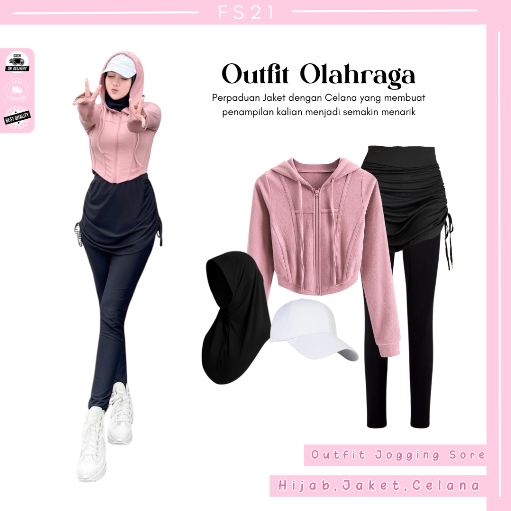 Jual Zena Outfit Lari Kekinian ( Hijab + Jacket + Rok Legging ) 4In1 ...