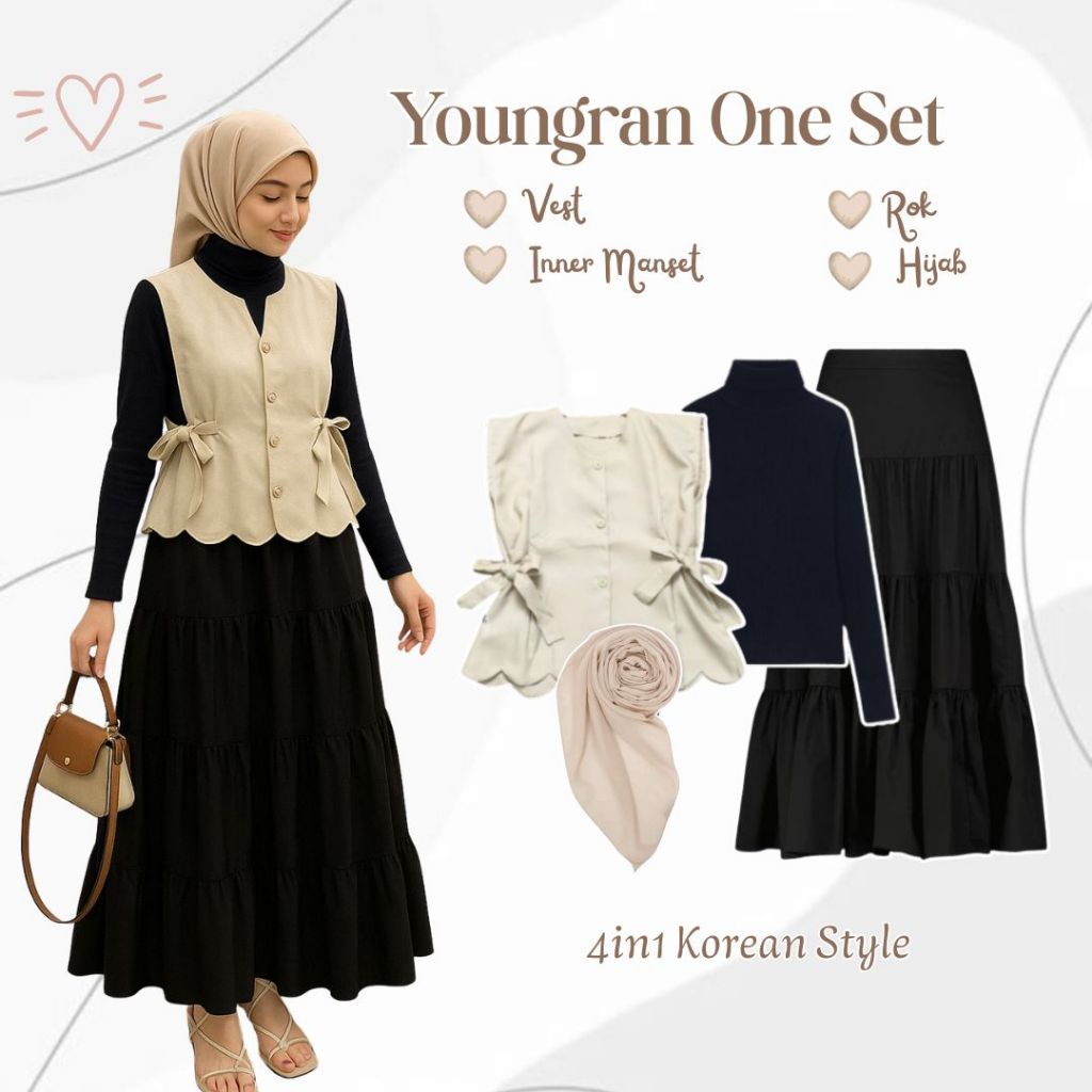 Jual Ran One Set Wanita 4 in 1 ( Vest Cherish + Manset + Rok Susun ...