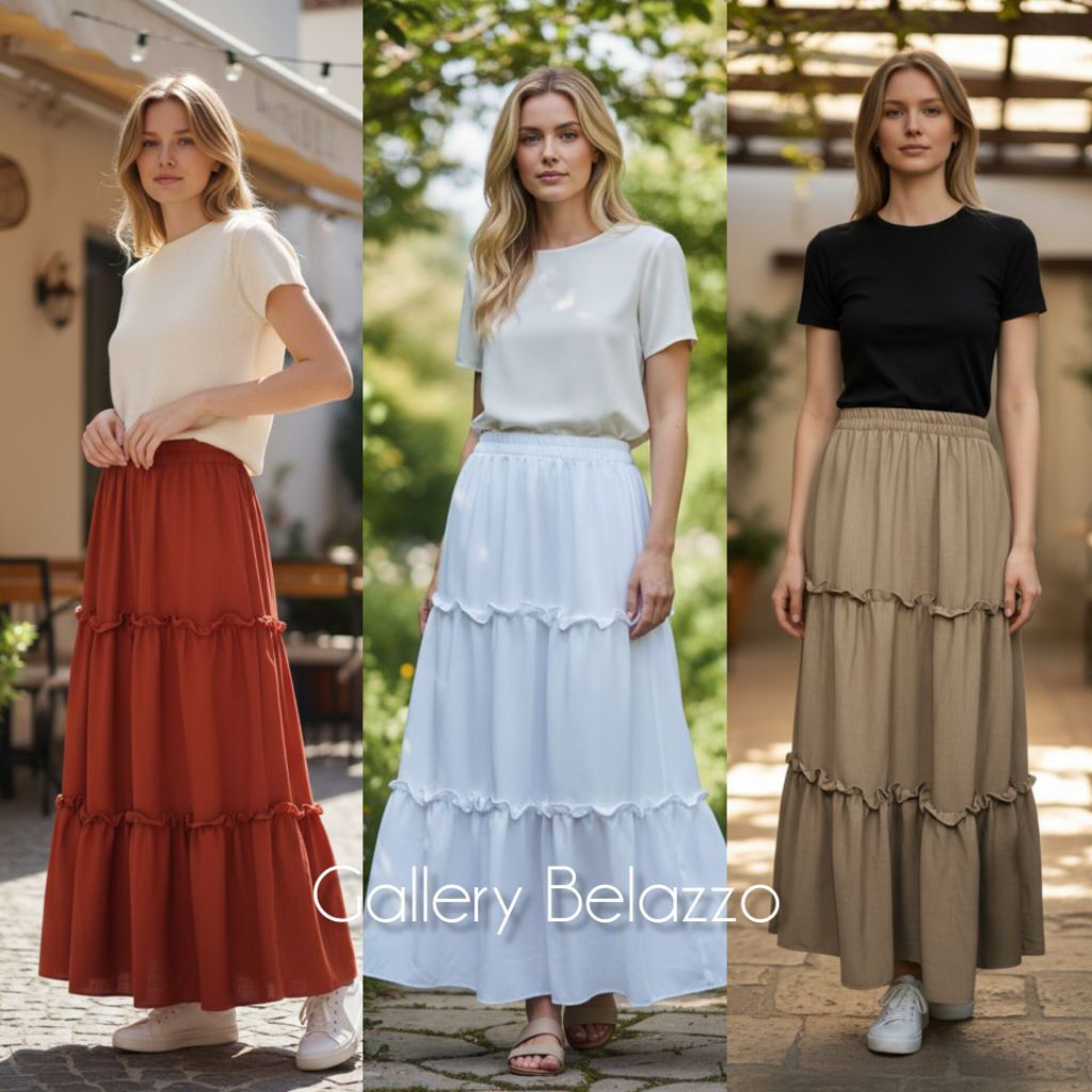 Jual Rok Tiered White Ruffle – Rok Modern, Bahan Premium Adem, Model ...