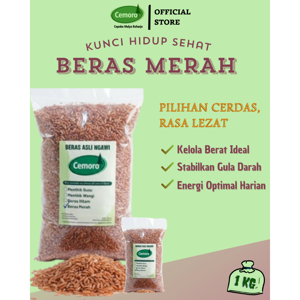 Jual BERAS MERAH WANGI, BULIR BULAT "CEMORO" - Kemasan Non Vacum 1kg ...