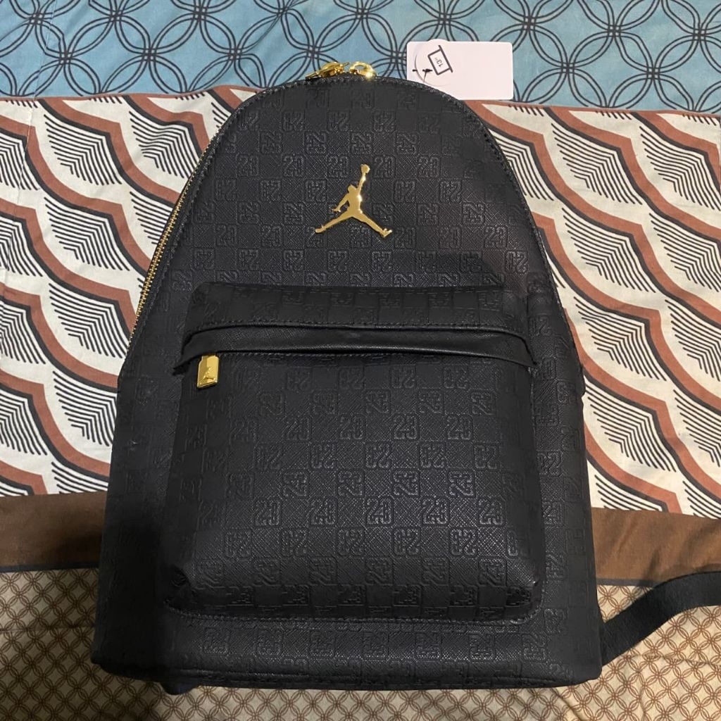 Jual Air Jordan Monogram Faux Leather Backpack Black Gold / Tas ...