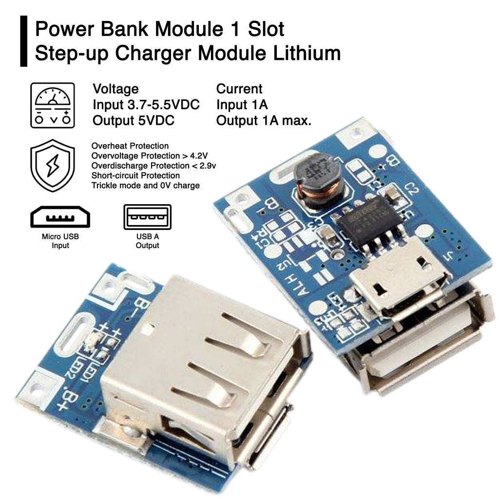 Jual Modul Powerbank 1 Slot Multi Charger + Step Up + Protection 5V 1A ...