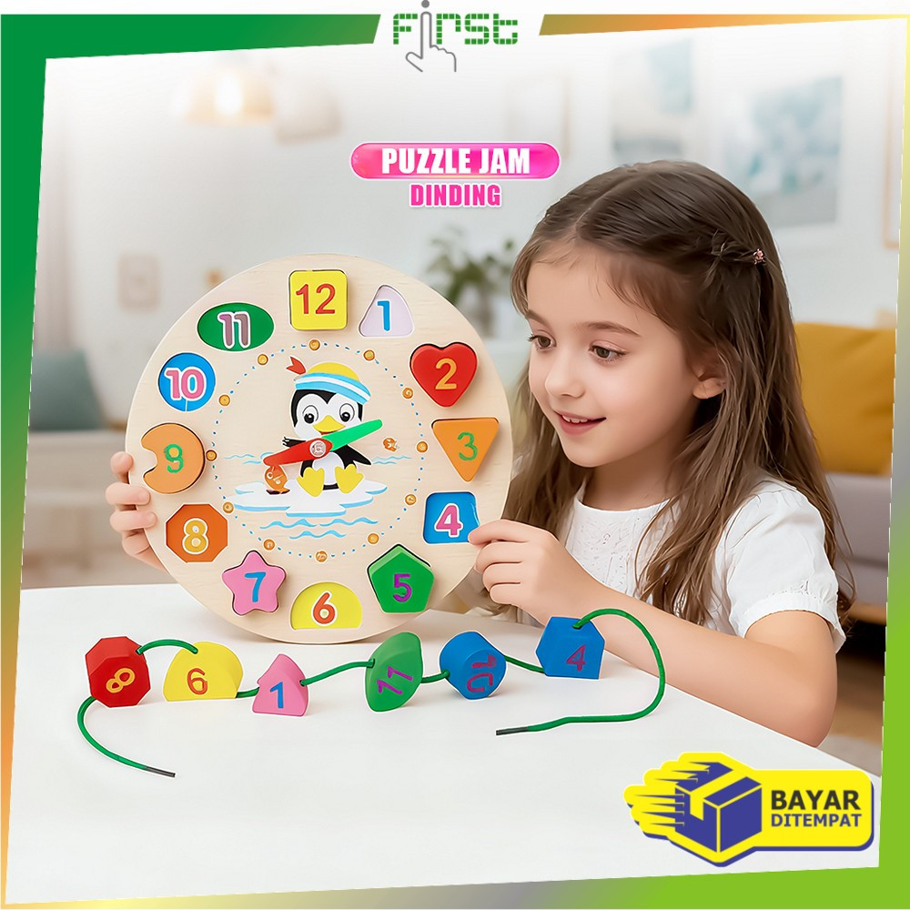 Jual FH-M330 Mainan Edukasi Anak Puzzle Jam Kayu Motif Penguin Lucu ...