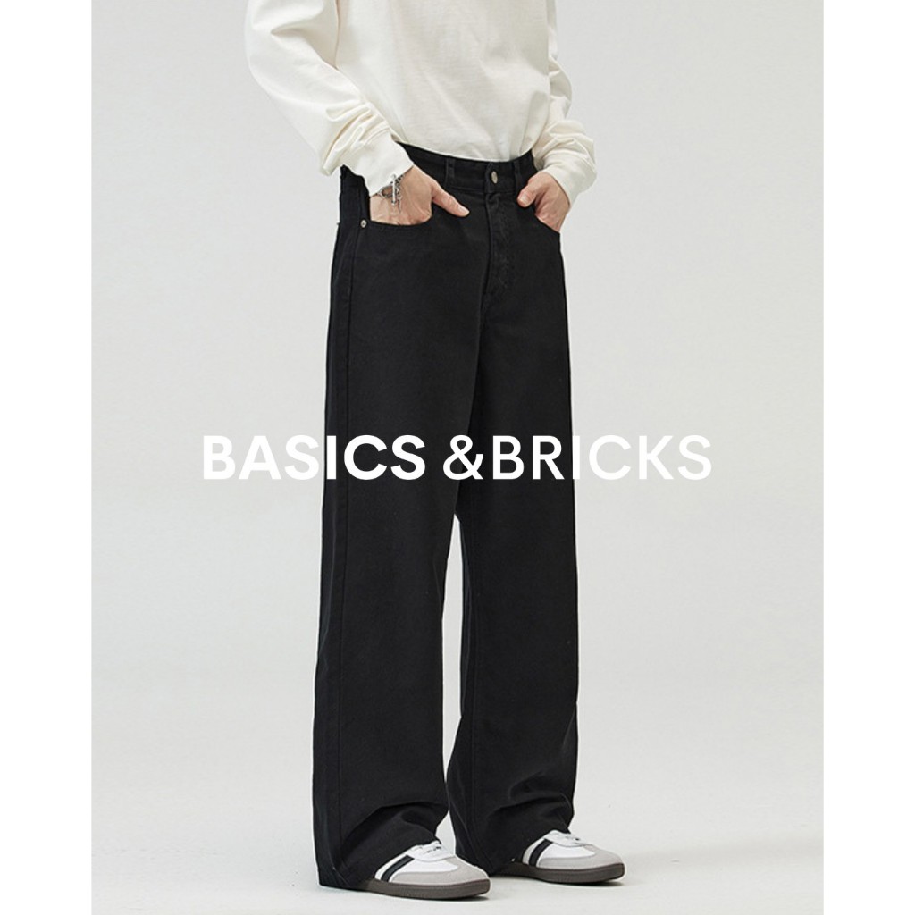 Jual BASICS&BRICKS | Celana Chino Black Pria Loose Fit – Straight Cut ...