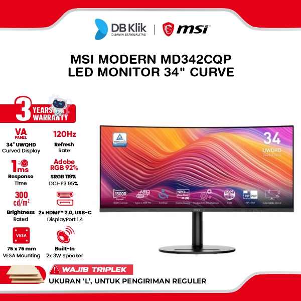 Jual MSI Modern MD342CQP LED Monitor 34" VA 2K Curved 1500R 120Hz 1ms ...