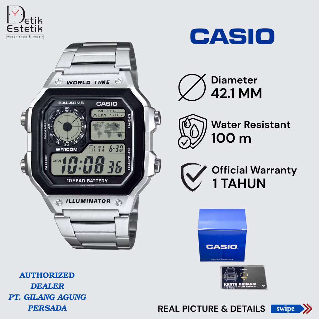 Jual Jam Tangan Casio AE 1200 WHD Stainless Steel Original Garansi ...