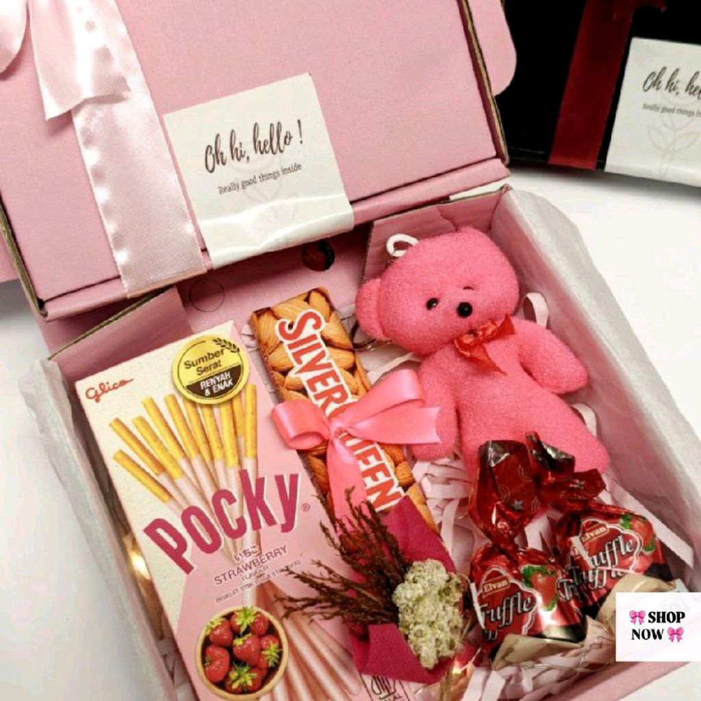 Jual Hampers Snack Box Kado Pink Series paket bebas Request Ucapan Gift ...