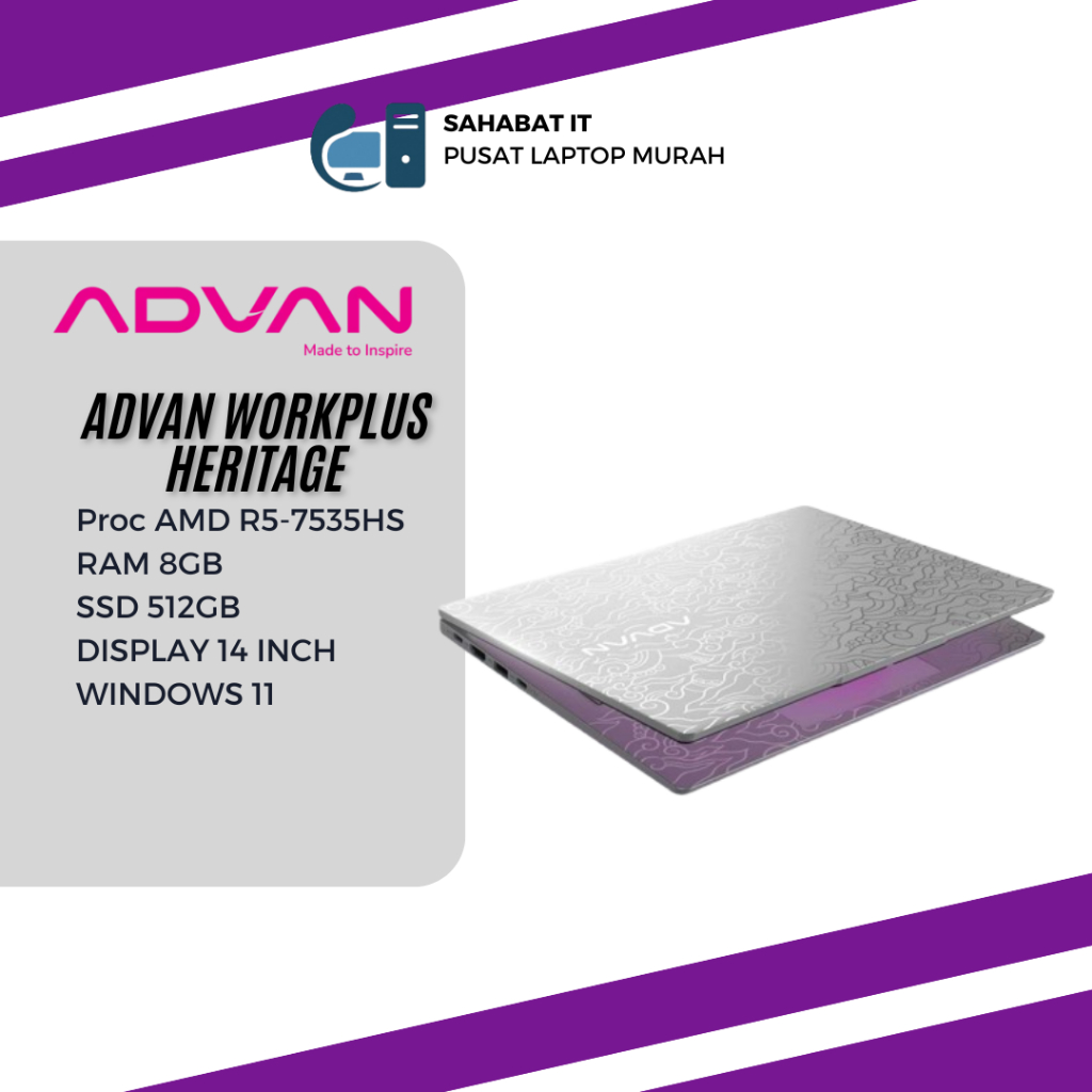 Jual Laptop ADVAN WorkPlus Heritage AMD R5-7535HS 8GB RAM 512GB SSD ...