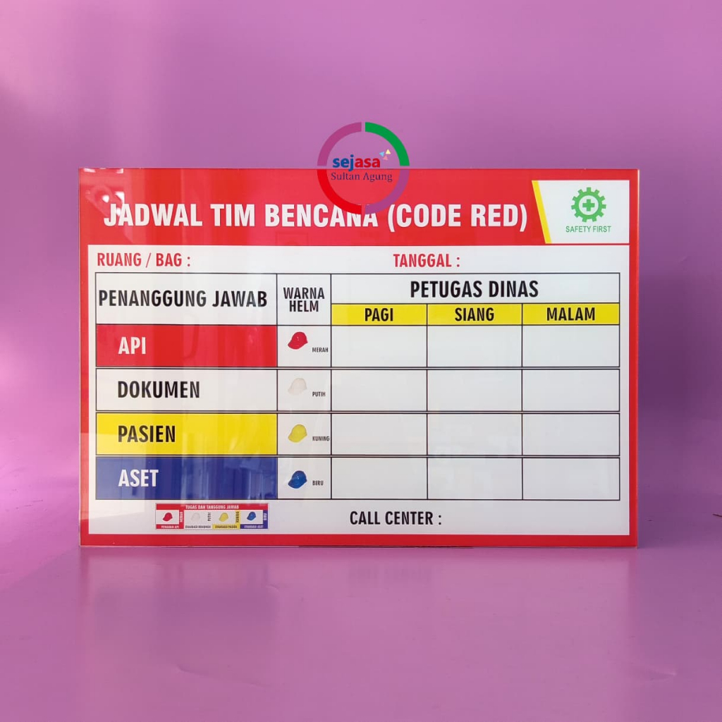 Jual Papan Code Red Murah 31,5 x 46,5 cm | Papan Akrilik Daftar Petugas ...