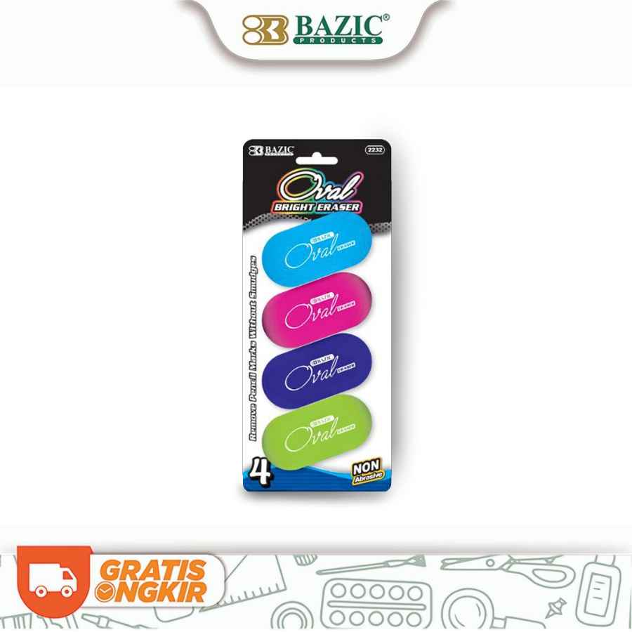 Jual Bazic Oval Bright Eraser - Penghapus Oval Warna-Warni Besar Bersih ...