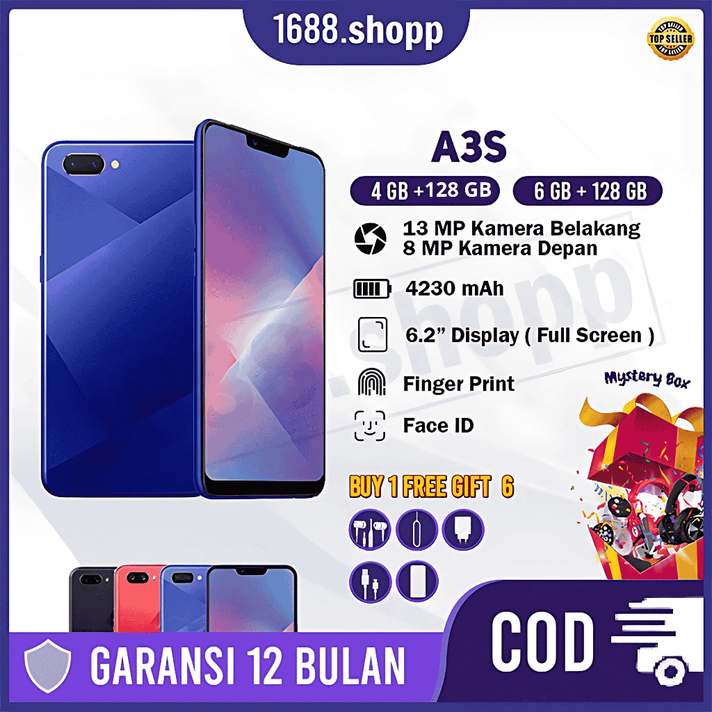 Jual HP Smartphone A3S ram 6/128GB 4G LTE GARANSI TOKO 1 TAHUN | Shopee ...