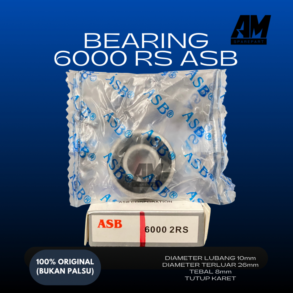 Jual Bearing 6000 RS ASB Tutup Karet Original Diameter 10mm x 26mm x ...