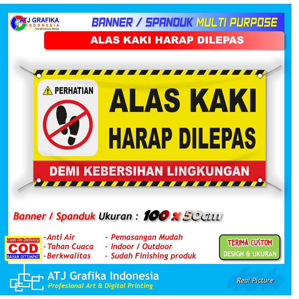 Jual Banner Spanduk alas kaki harap dilepas peringatan kebersihan ...
