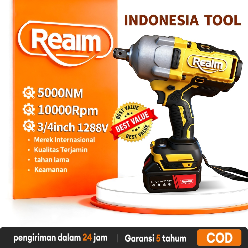 Jual REAIM Impact Wrench Cordless 3/4" 5000NM Brushless - Kunci Impact ...