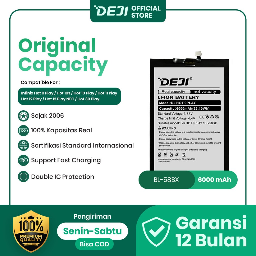 Jual DEJI Baterai BL-58BX FOR INFINIX HOT 9 PLAY/HOT 10S/HOT 10 PLAY ...