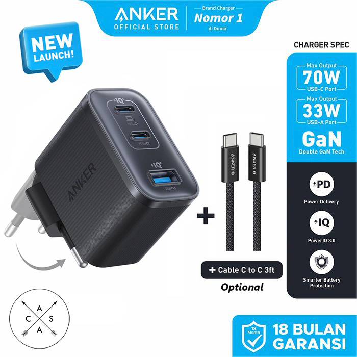 Jual Anker Nano 70W Gan Double-Gan Smart Portable Charger Fordable Fast ...