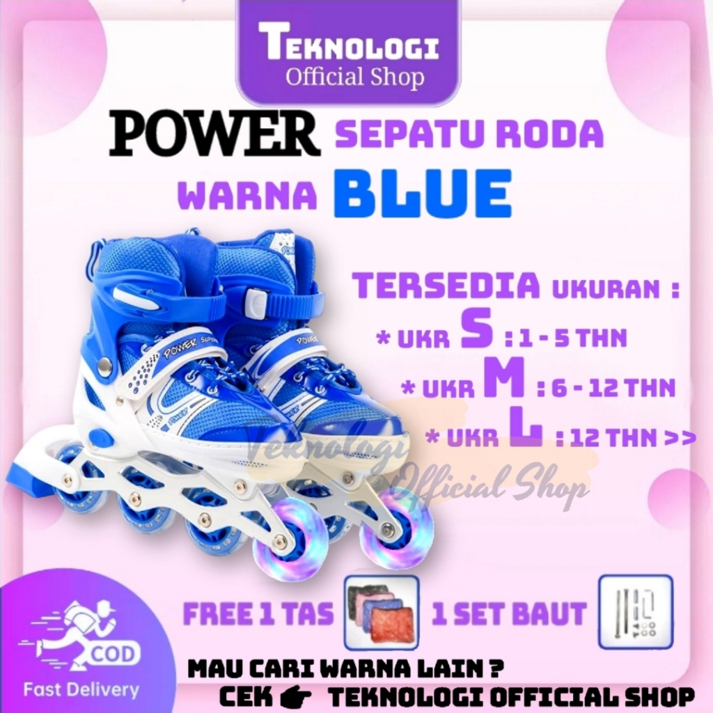 Jual TOS BIRU Sepatu Roda Inline Skate POWER Roda Nyala/ Untuk Anak ...