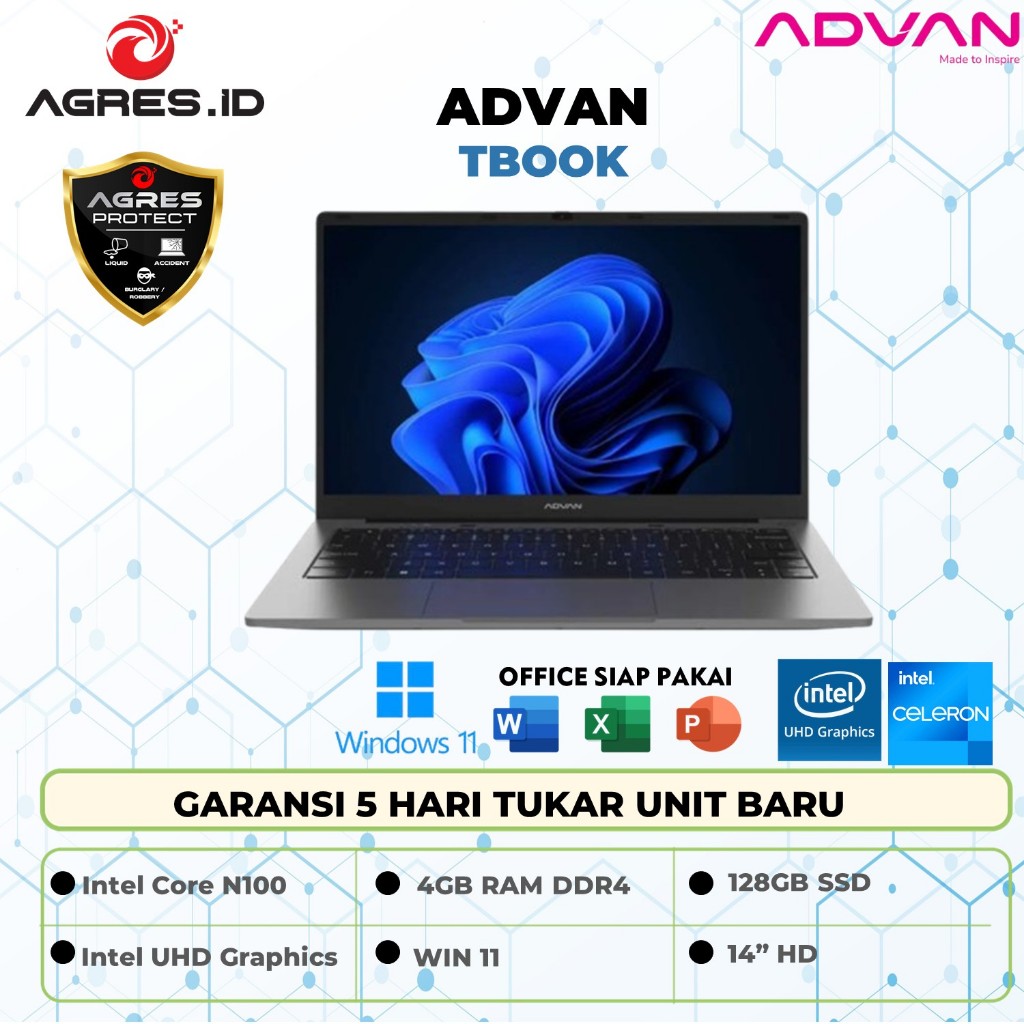 Jual Advan Tbook Intel N100 4GB 128GB Windows 11 14 Inch | Shopee Indonesia