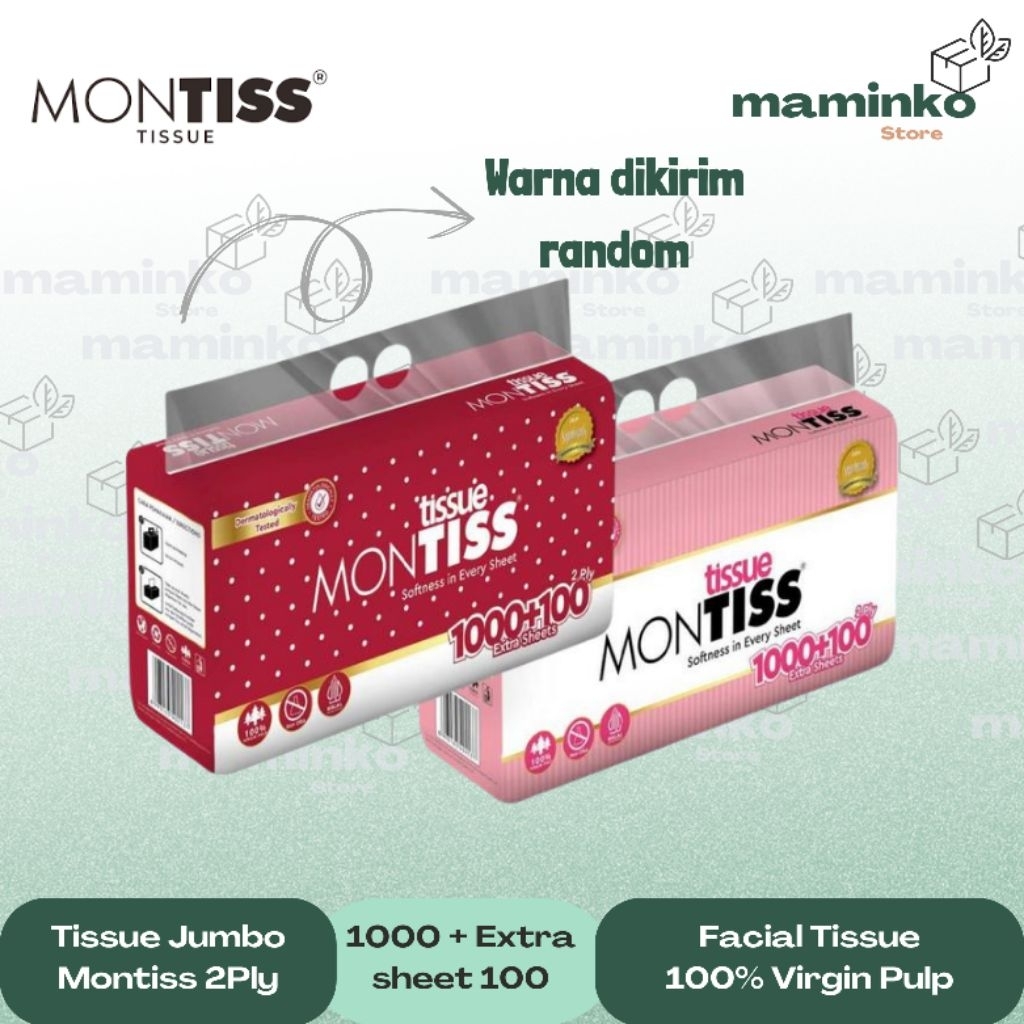 Jual Tissue Montiss Facial Tissue Jumbo 1000+ 100 Extra Sheets 2 Ply ...