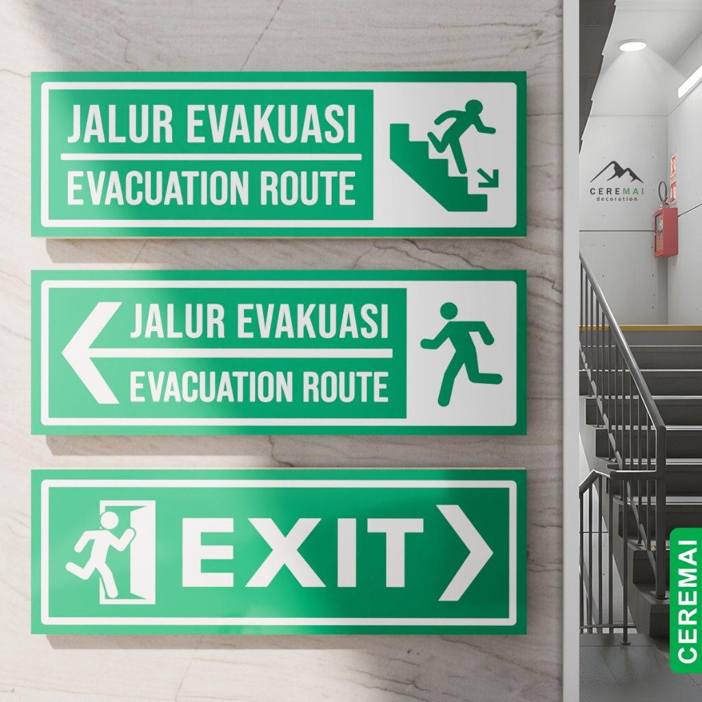 Jual Papan Petunjuk Jalur Evakuasi Rambu Sign Tangga Darurat Exit ...