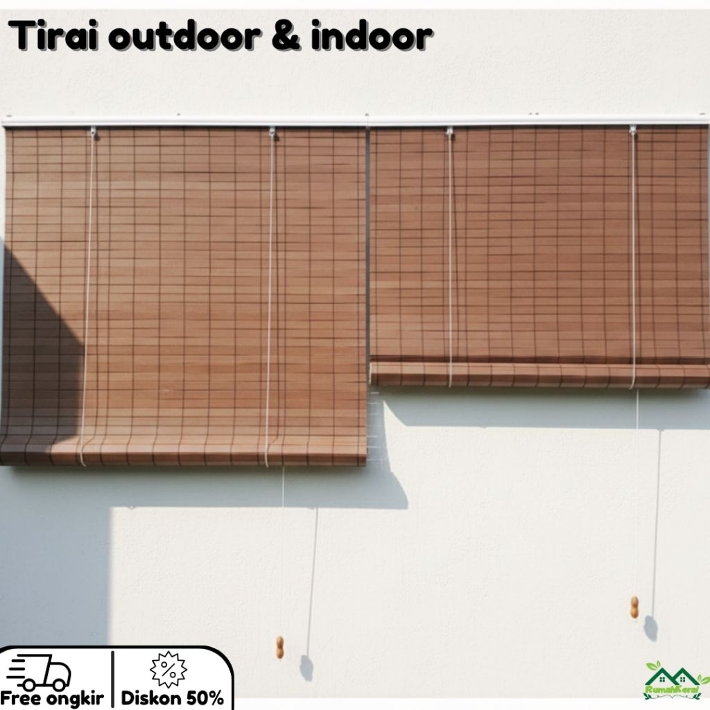 Jual Kerey Tirai Gulung Outdoor Kayu PVC Ukuran 1,5m×3m Dilengkapi Tali ...