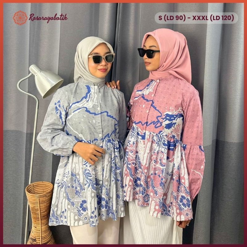 Jual RASARAYA BATIK Mina Blouse Batik Wanita Katun - Atasan Batik Kerja ...