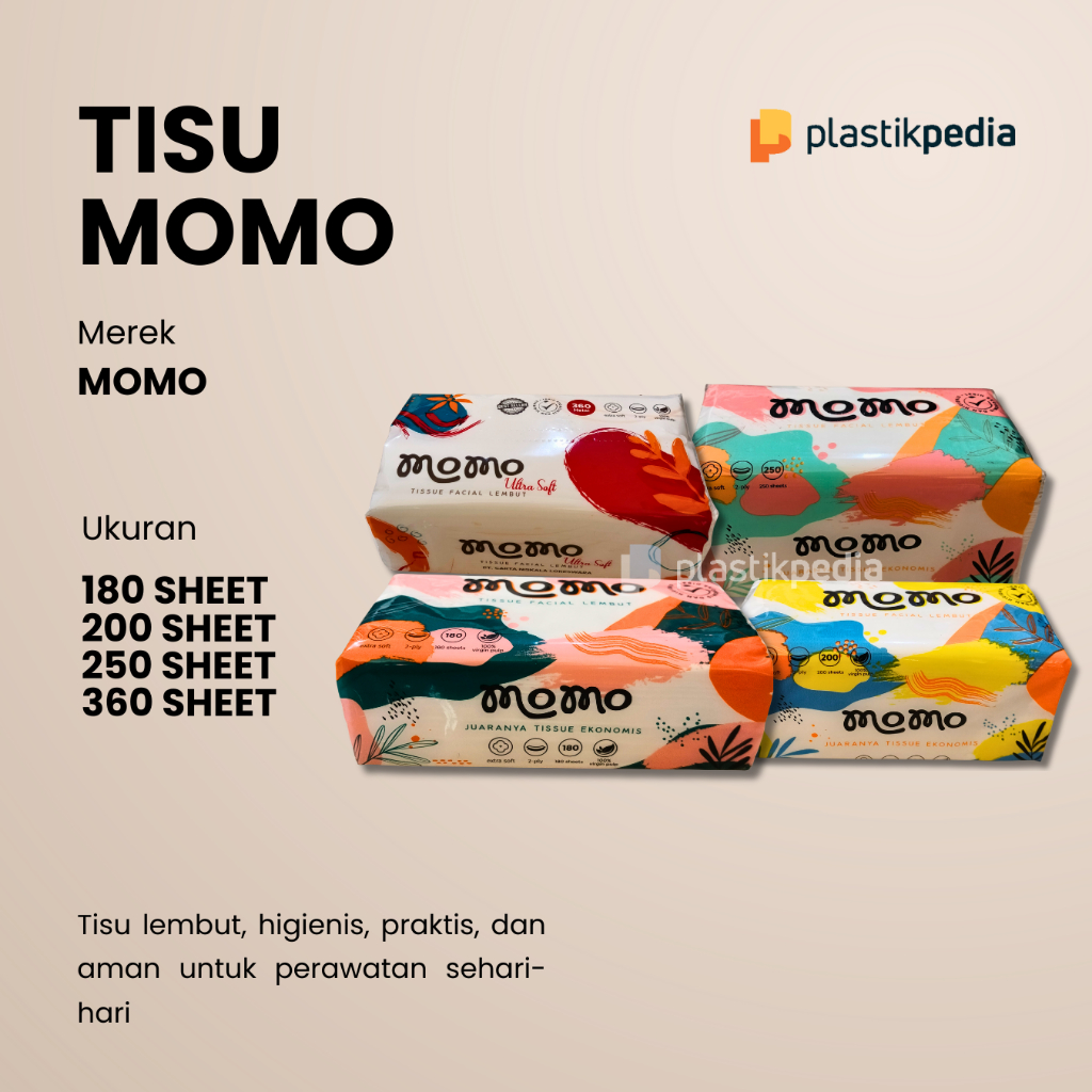 Jual Tisu/Tissue MOMO 10 PACK 180/250/360 Sheet Facial Tissue Tisu ...