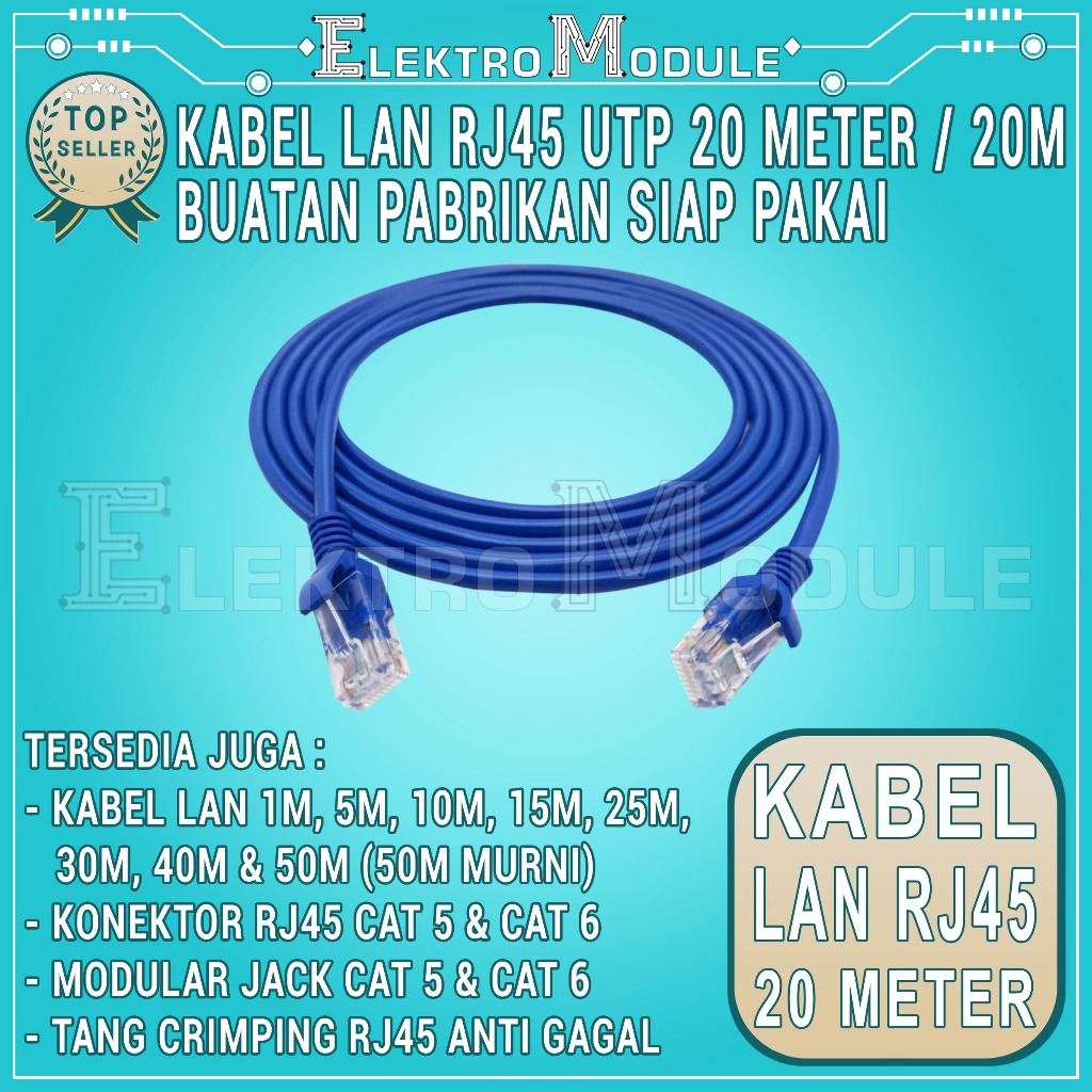 Jual Kabel LAN RJ45 20 Meter 8Pin CAT 5E Baru Kabel LAN Biru / Kabel ...