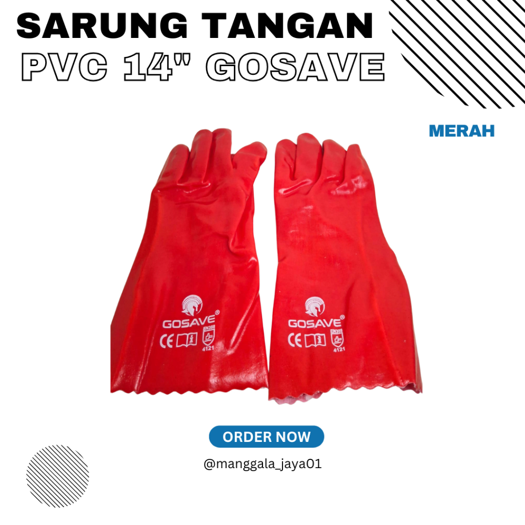 Jual GOSAVE Sarung Tangan Karet Rubber PVC Merah 14" Anti Zat Kimia ...