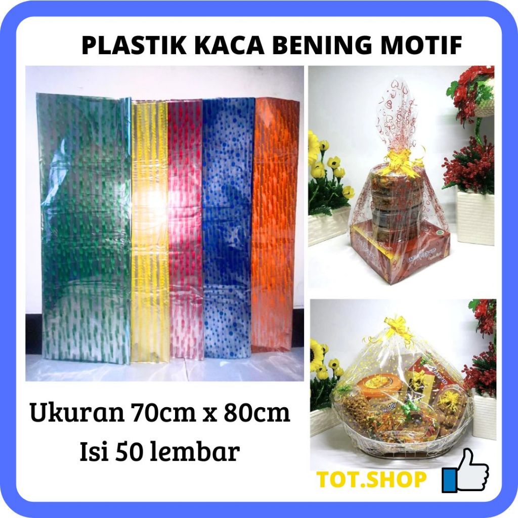 Jual Plastik kado kaca bening motif ukuran 70x80 cm isi 50 pcs plastik ...