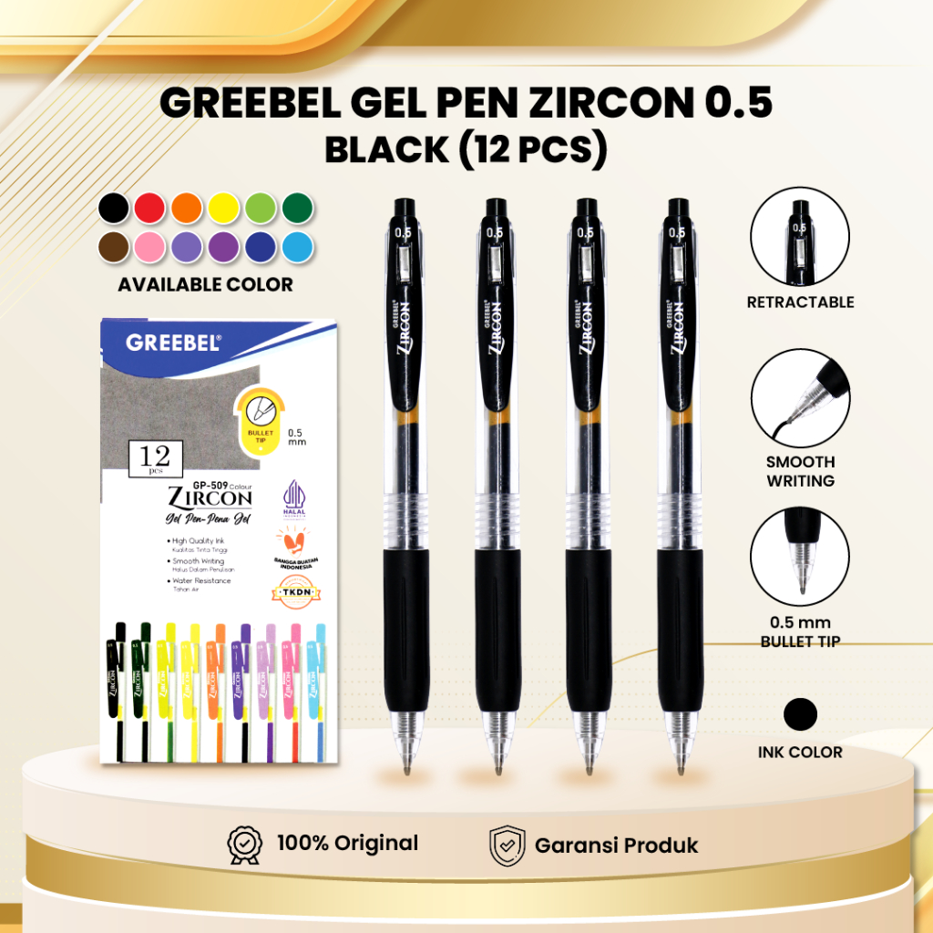 Jual Greebel Pulpen Gel Pen Zircon GP-509 [ 12PCS / SET ] / Pena Bolpen ...
