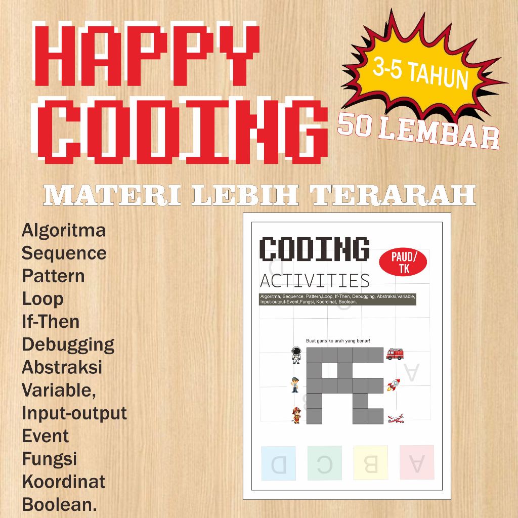 Jual WORKSHEET CODING ANAK PAUD/TK ISI 50 LEMBAR | Shopee Indonesia