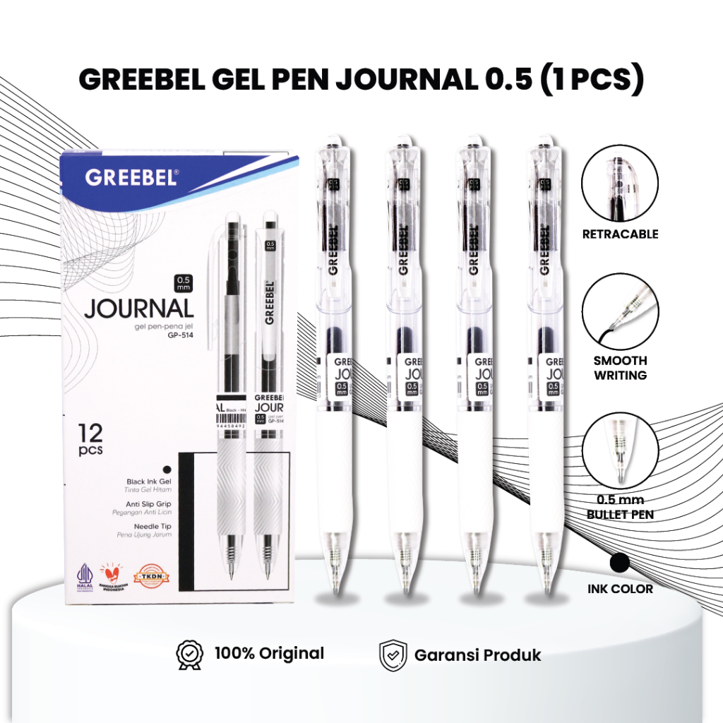 Jual Gel Pen Pulpen Pena Greebel GP-514 Journal 0.5 Hitam [ 1 PCS ...