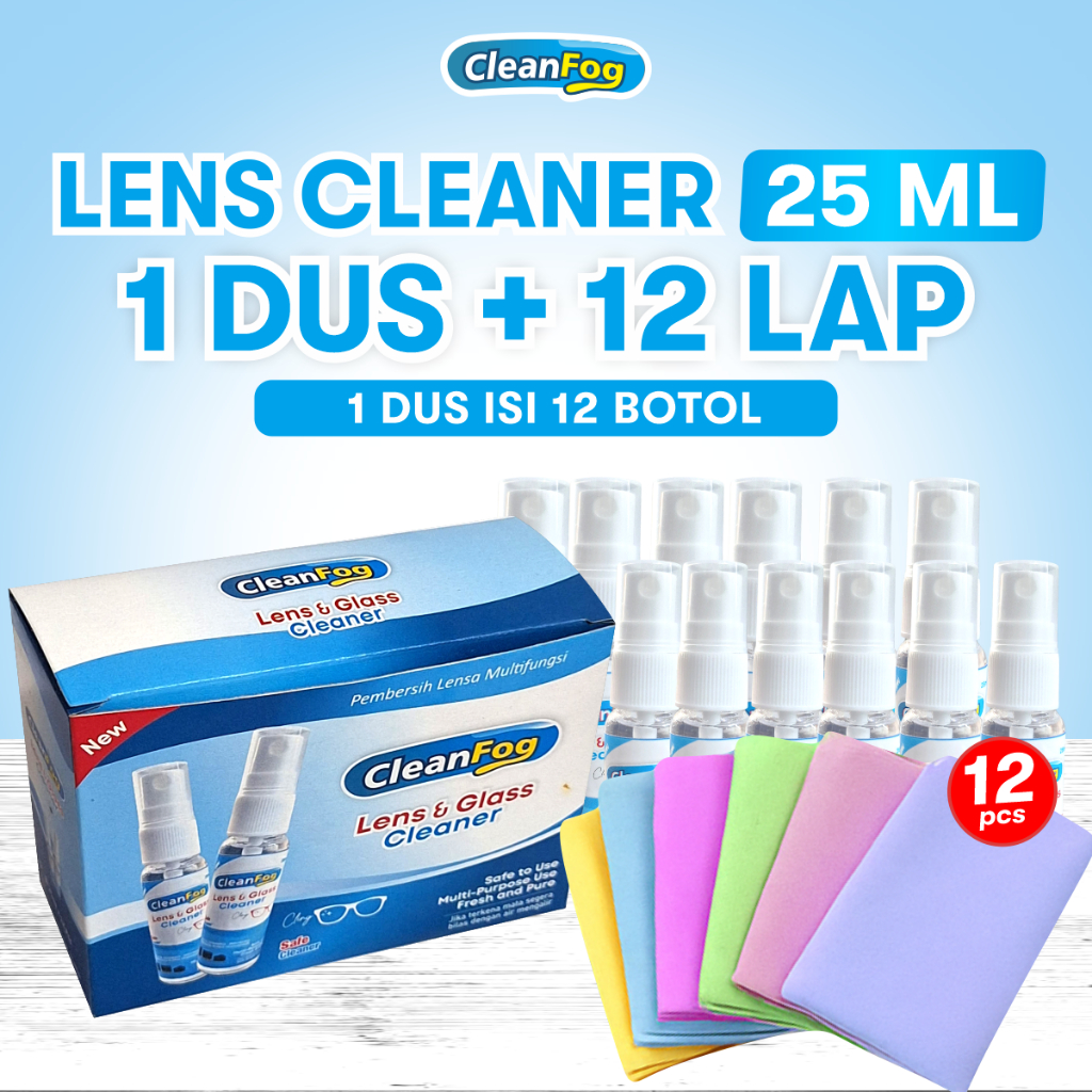 Jual Lens & Glass Cleaner 25 ml 1 BOX isi 12 Botol + 12 Lap Microfiber ...