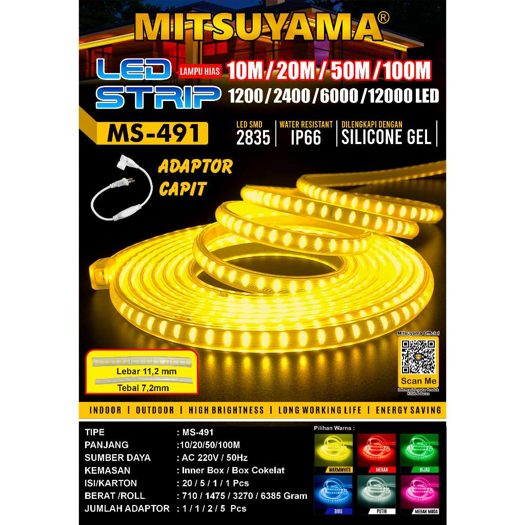 Jual Lampu Hias LED Strip Mitsuyama Silicone Gel MS-491 Watt 50-100 ...