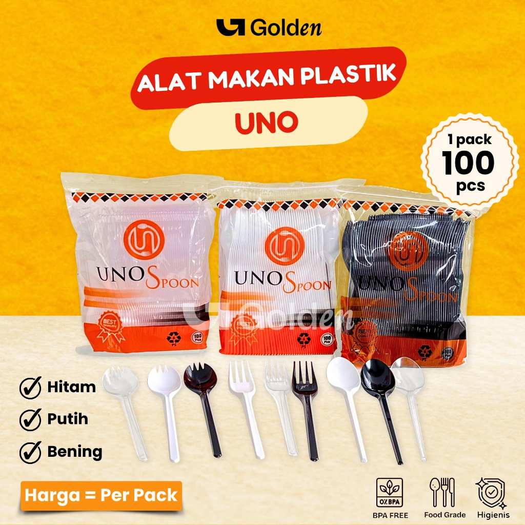 Jual [Isi 100PCS] Alat Makan Plastik UNNO UNO Hitam Putih Bening Sendok ...