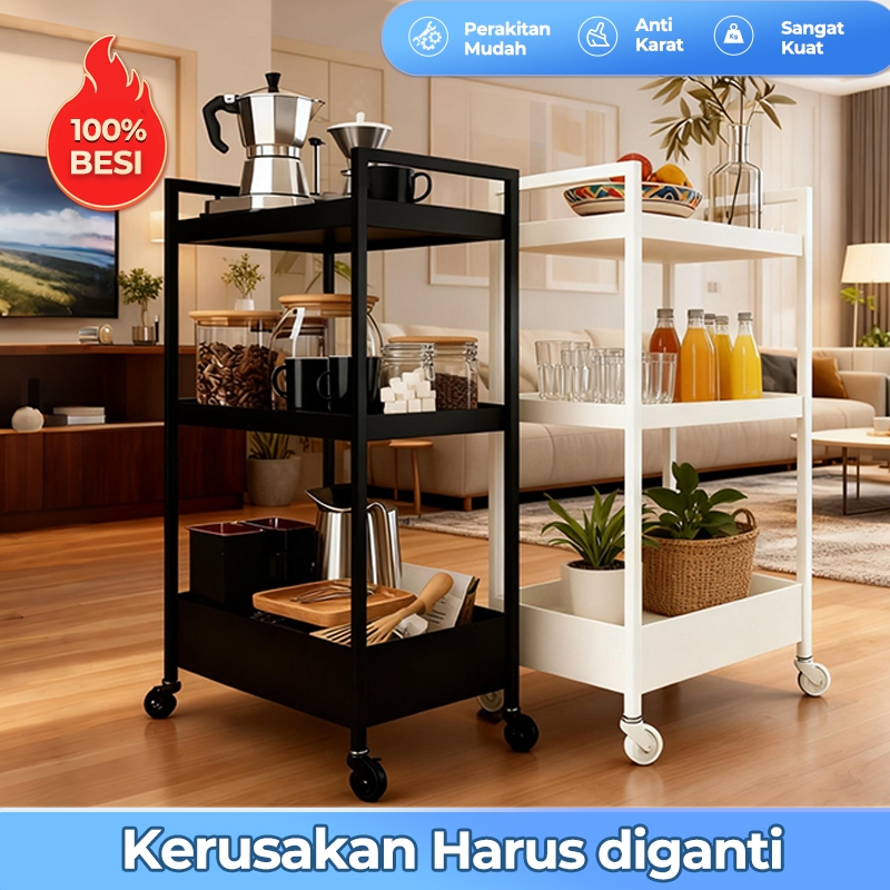 Jual Rak Besi Beroda 3 Tingkat Rak Troli Susun Roda Rak Dapur ...
