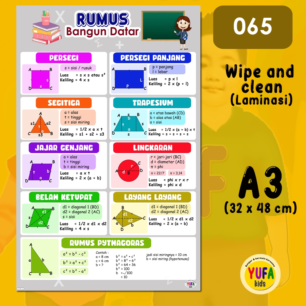 Jual 065 Poster rumus bangun datar - Poster Edukasi Anak - Poster ...
