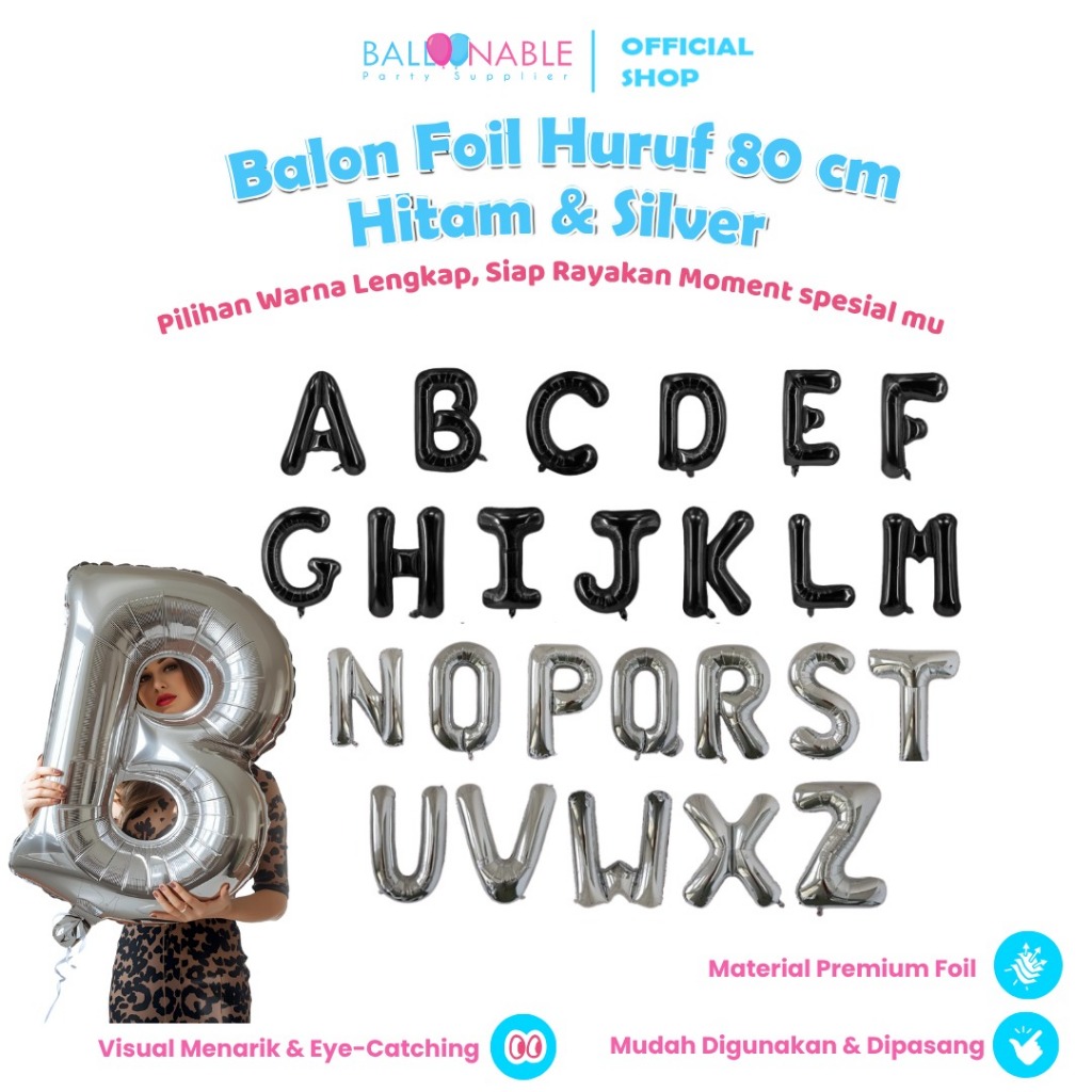 Jual Balon Foil Huruf Hitam & Silver 80cm | Balon Huruf 80cm Silver ...