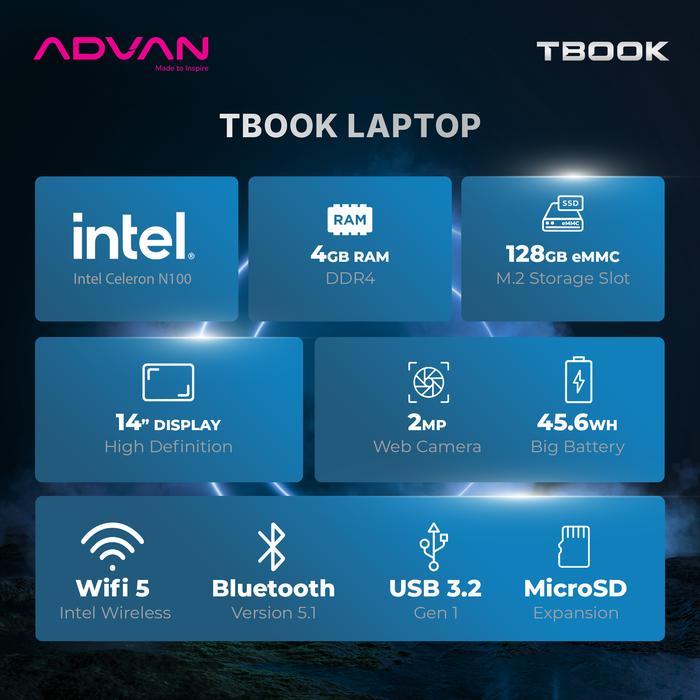 Jual Advan T-Book Intel N100 8GB 128GB 14 inch W11 | Shopee Indonesia
