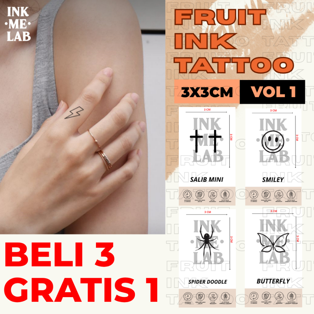 Jual INKMELAB - 3x3 cm Fruit Ink Temporary Tattoo ukuran micro - Tato ...