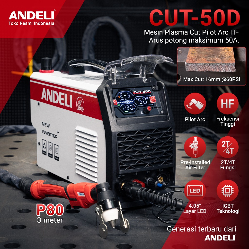 Jual ANDELI Mesin Plasma Cut CUT-50D LED Pilot Arc HF 50A Max Teknologi ...
